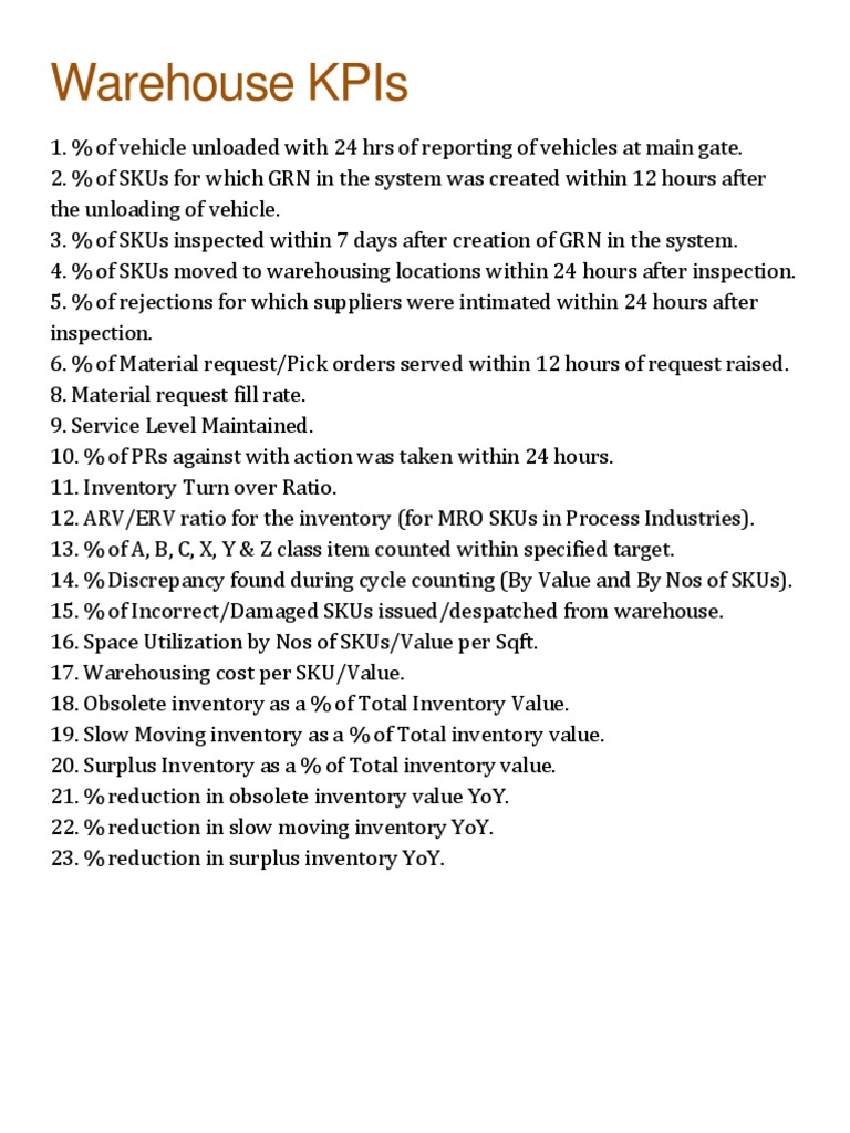 Warehouse KPIs | PDF