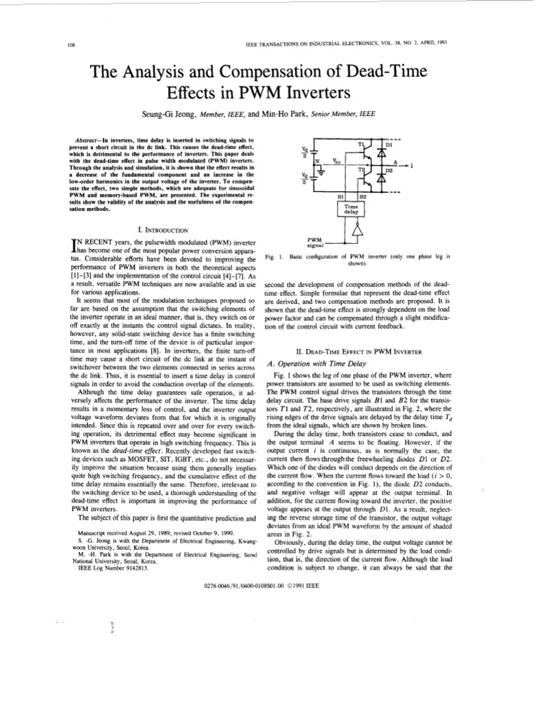 The Analysis And Compensation Of Dead Time Effects In Pwm Inverters Pdf Power Inverter