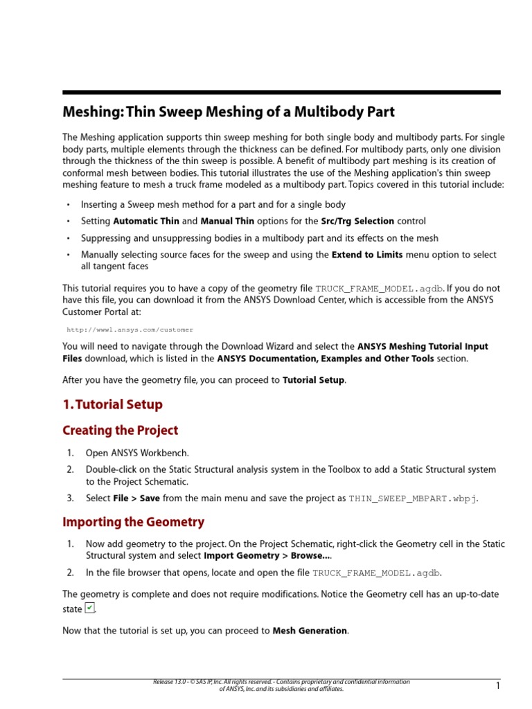 ANSYS Meshing Thin Sweep Meshing of A Multibody Part PDF | PDF | Icon ...
