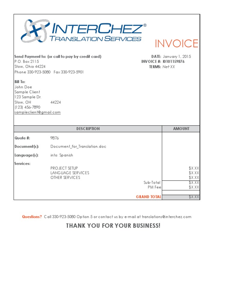 Invoice for Translation Services | PDF
