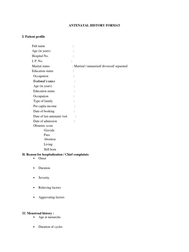 Antenatal History Format | Pregnancy | Heart