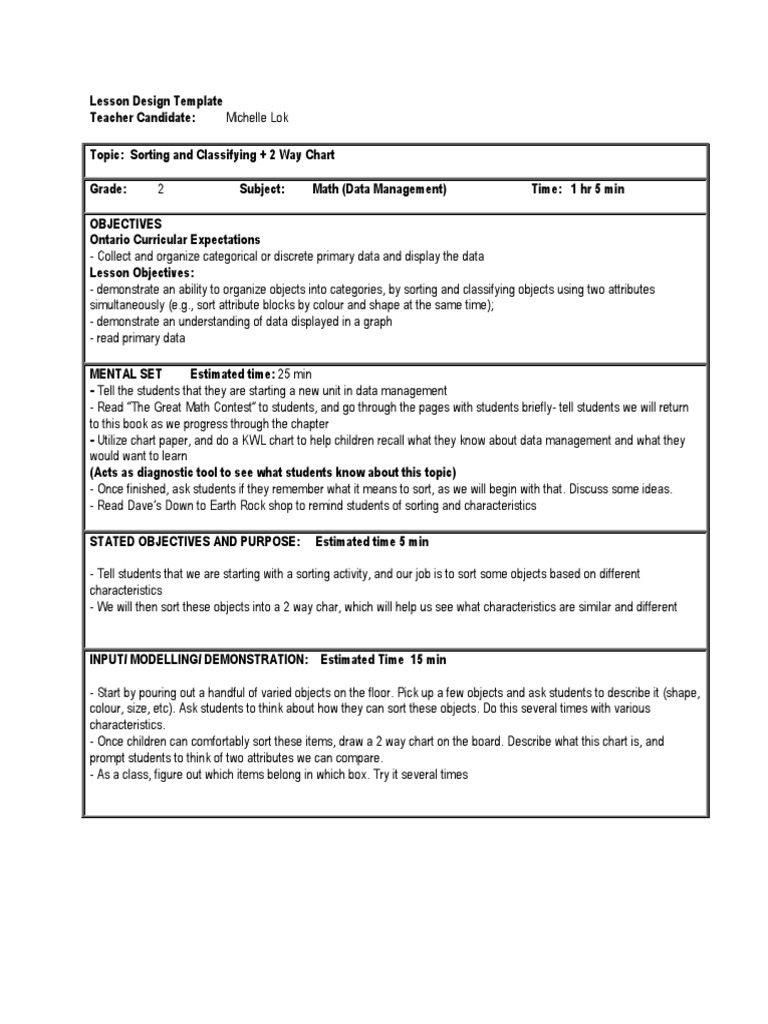 Grade 2 Data Management Lesson 1 | Lesson Plan | Data