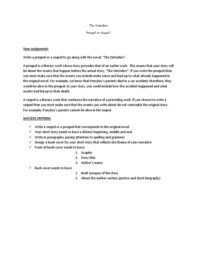 The Outsiders Prequel or Sequel | PDF | Narrative