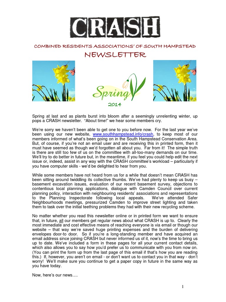 Crash Newsletter - Spring 2014 | PDF | Basement | Apartment