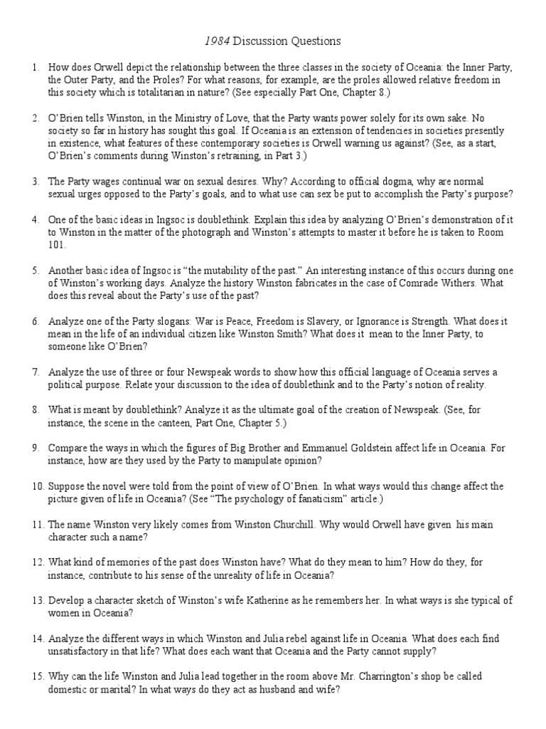 1984 Discussion Questions | PDF