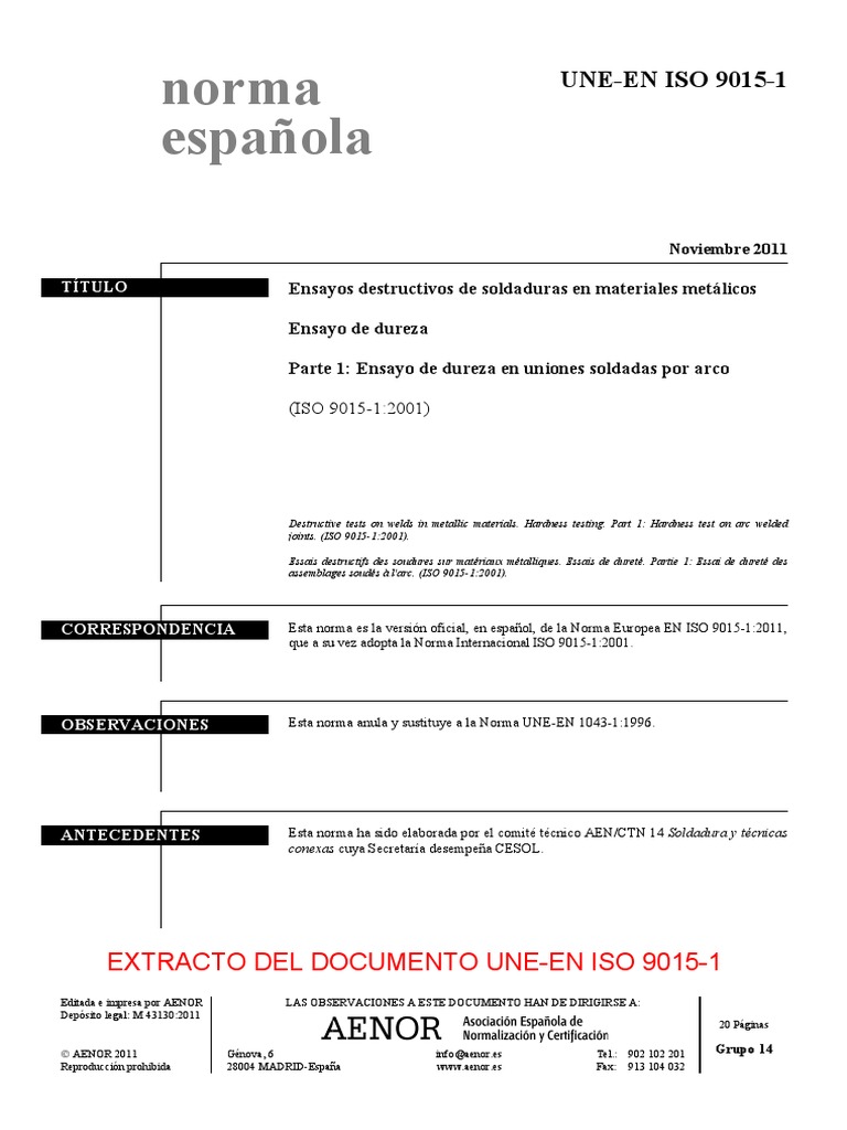 (Ex) Une-En Iso 9015-1 2011 | PDF | Dureza | Organización internacional ...