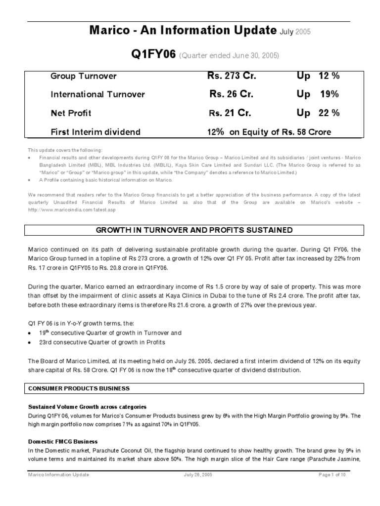 Marico Industries | PDF | Financial Capital | Dividend