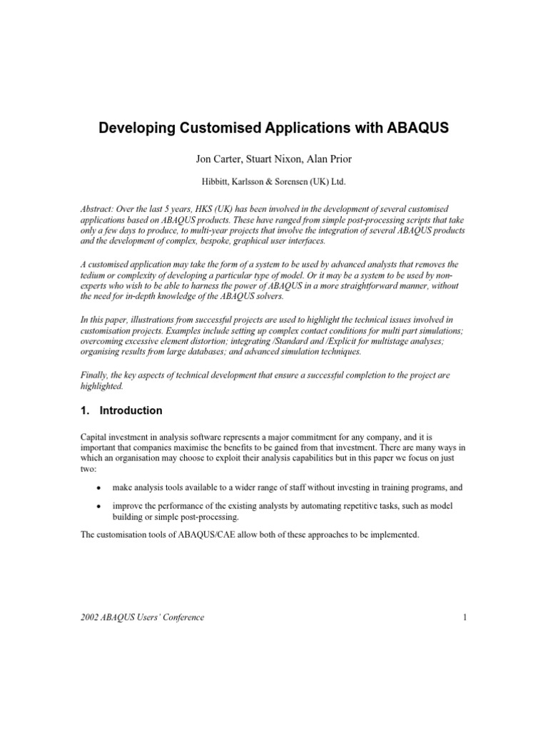 Developing Customised Applications With ABAQUS: Jon Carter, Stuart Nixon, Alan Prior | PDF ...