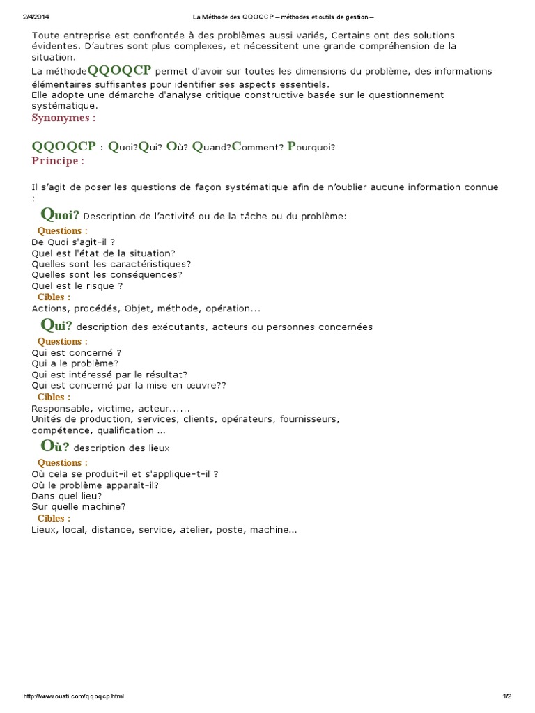 Méthode QQOQCP : Guide Pratique | PDF | Risque | Business