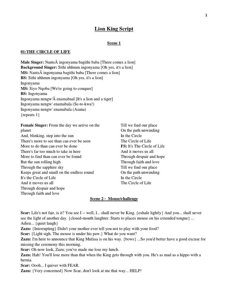 Lion King Script | PDF | Nature