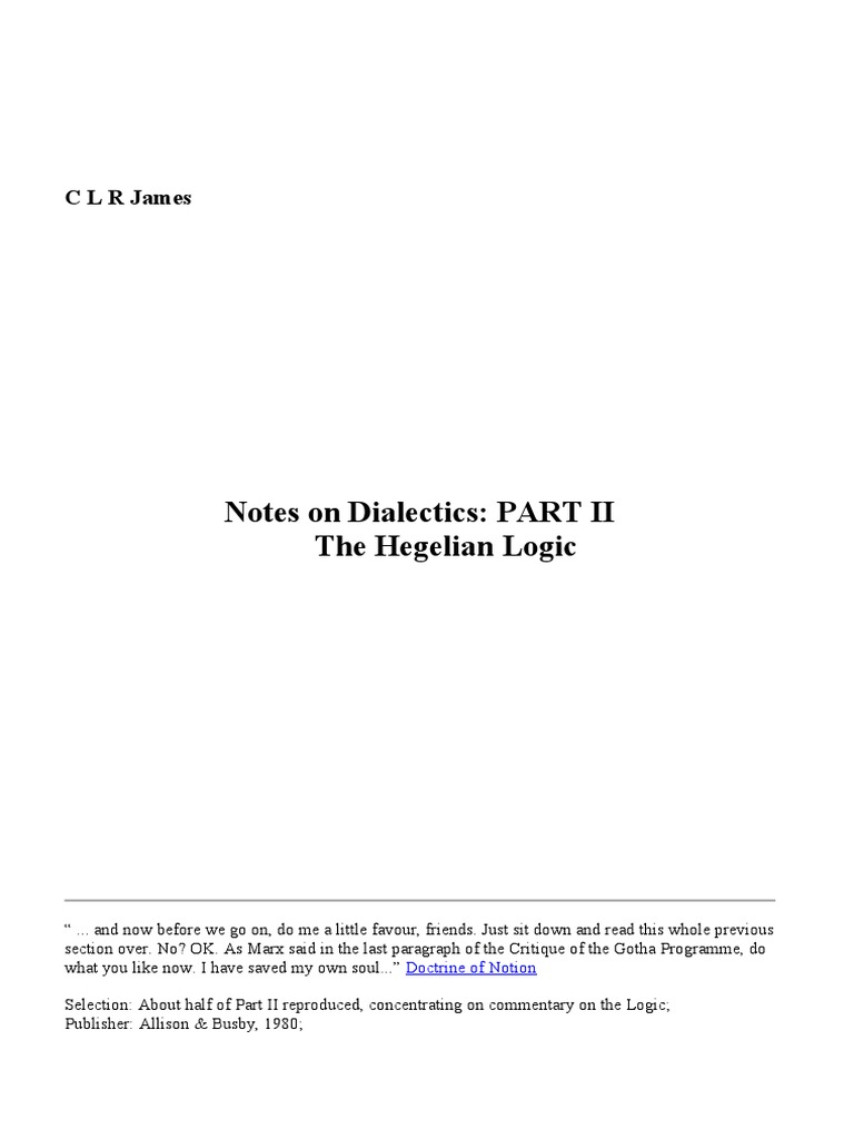 Notes On Dialectics Part II The Hegelian Logic | PDF | Leninism | Dialectic