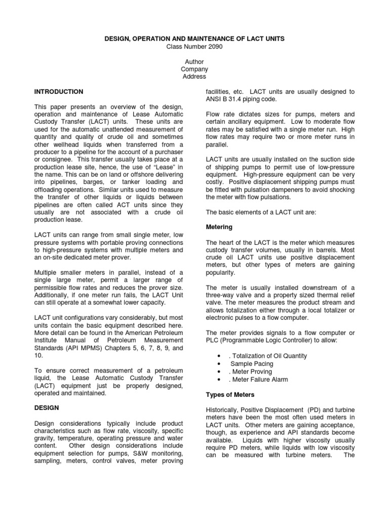 LACT Units: Design & Maintenance Guide | PDF | Valve | Pump
