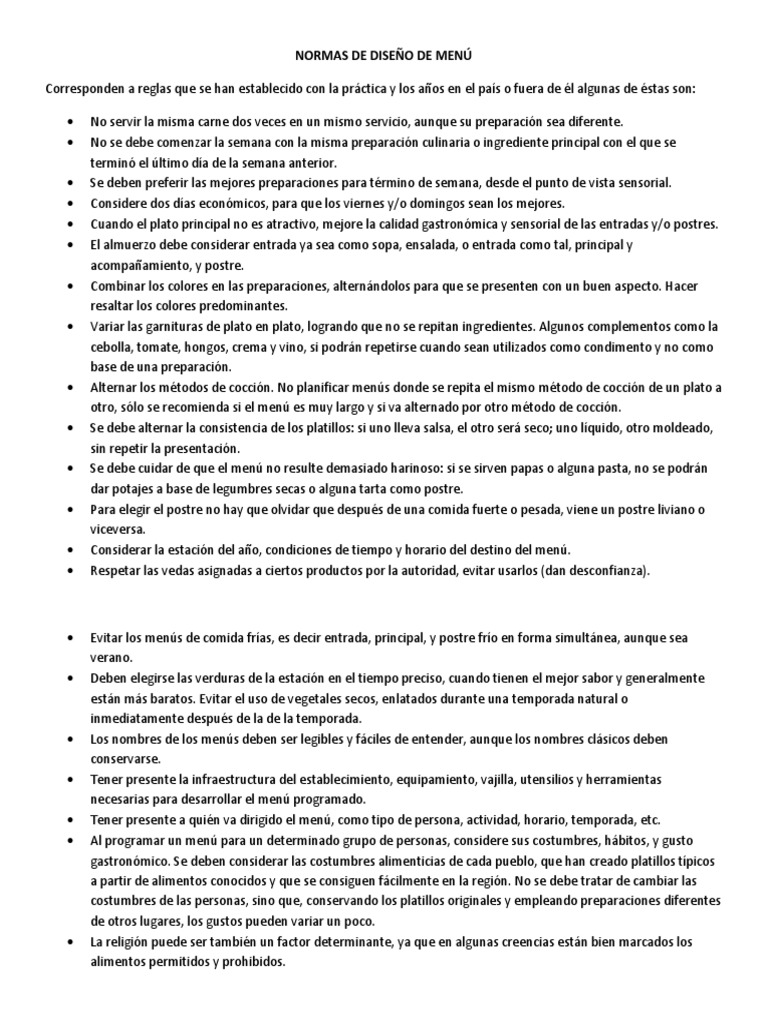 Normas de Diseño de Menú PDF | PDF | Salsa | Postres