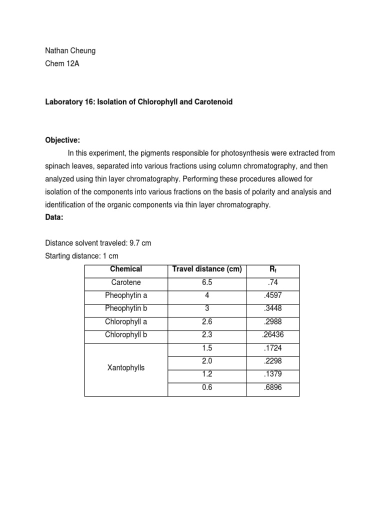 16 Isolation of Chlorophyll and Carotenoid | PDF | Chemical Polarity ...