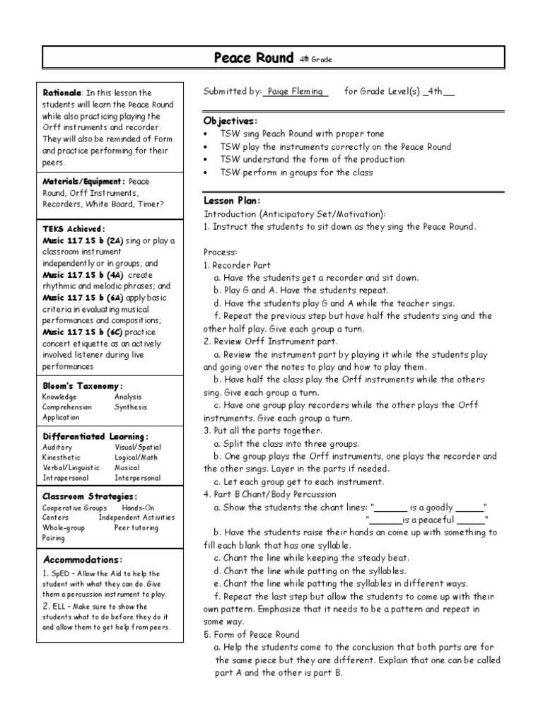 Peace Round Lesson Plan | PDF | Lesson Plan | Pedagogy