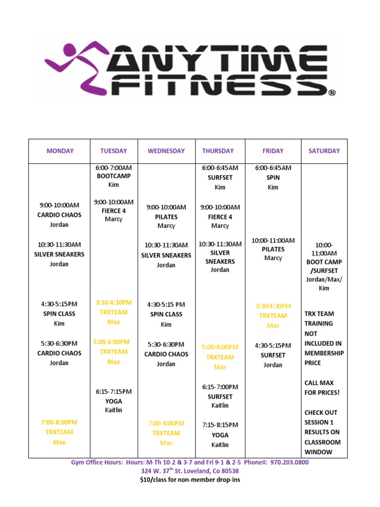Loveland Gym Class Schedule & Hours | PDF | Sports & Recreation