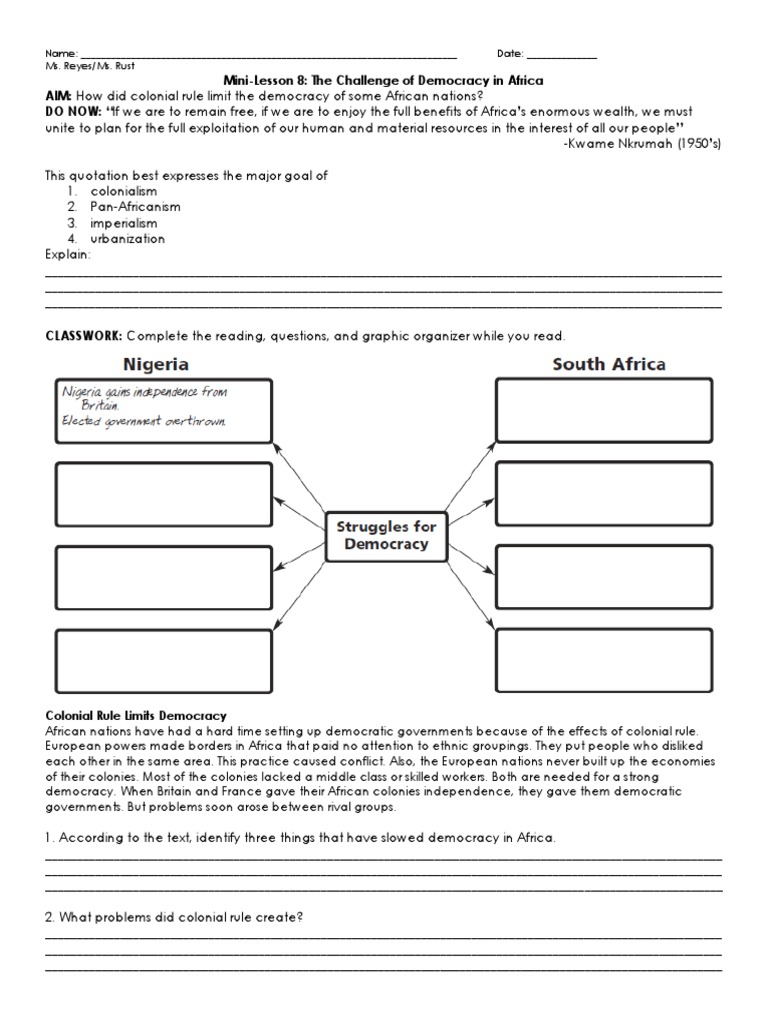 Mini-Lesson 8-Colonial Rule Limits Democracy | PDF | Apartheid ...