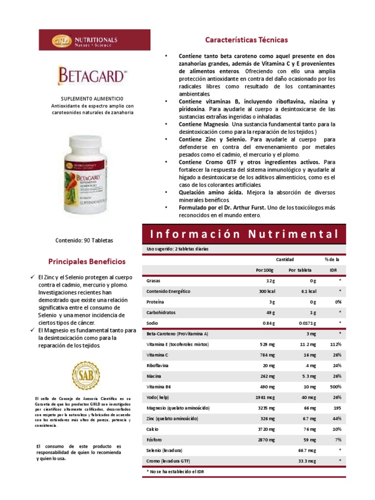 Ficha Técnica Betagard | PDF | Magnesio | Vitamina