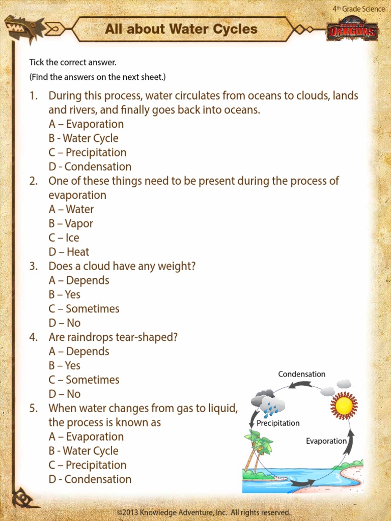The Water Cycle: A 4th Grade Science Worksheet on Evaporation ...
