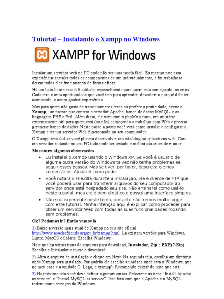 Conhecendo e Configurando o Xampp | PDF | Microsoft Windows | Servidor (informática)
