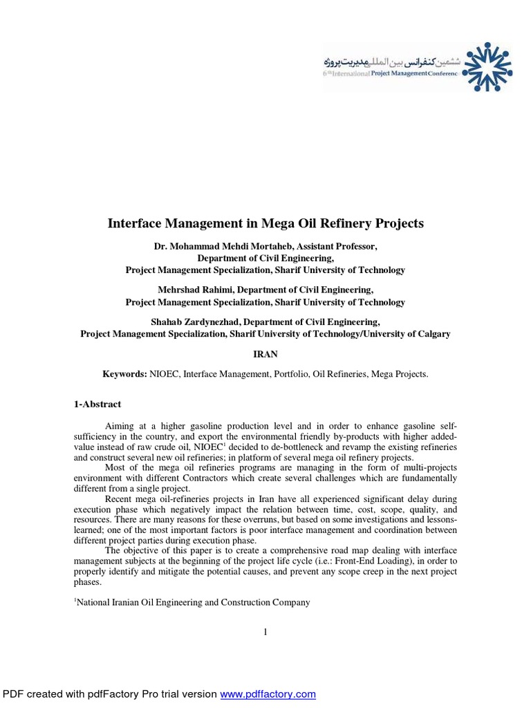 Interface Management in Mega Oil Refinery Projects: 1-Abstract | PDF ...