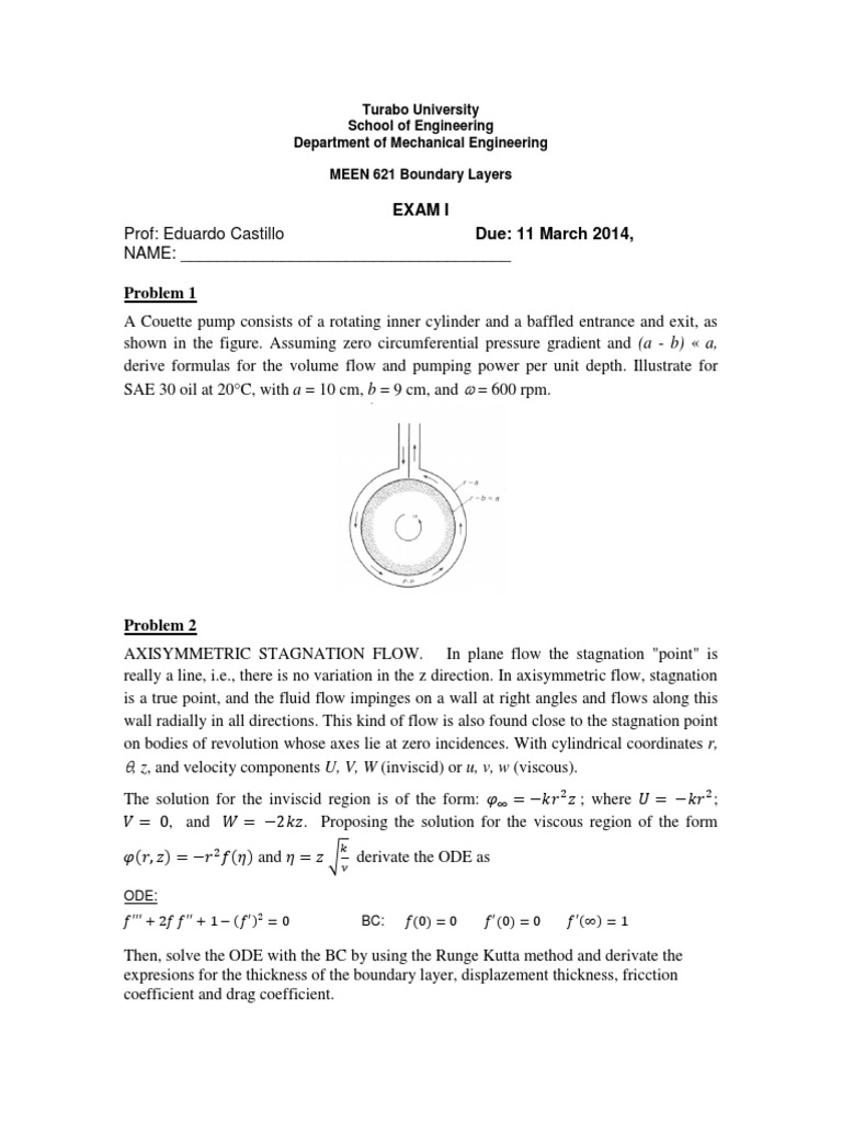 Exam I: Turabo University School of Engineering Department of Mechanical Engineering MEEN 621 ...
