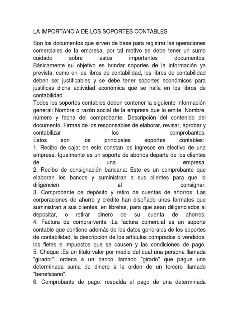 La Importancia de Los Soportes Contables | Instrumento negociable ...