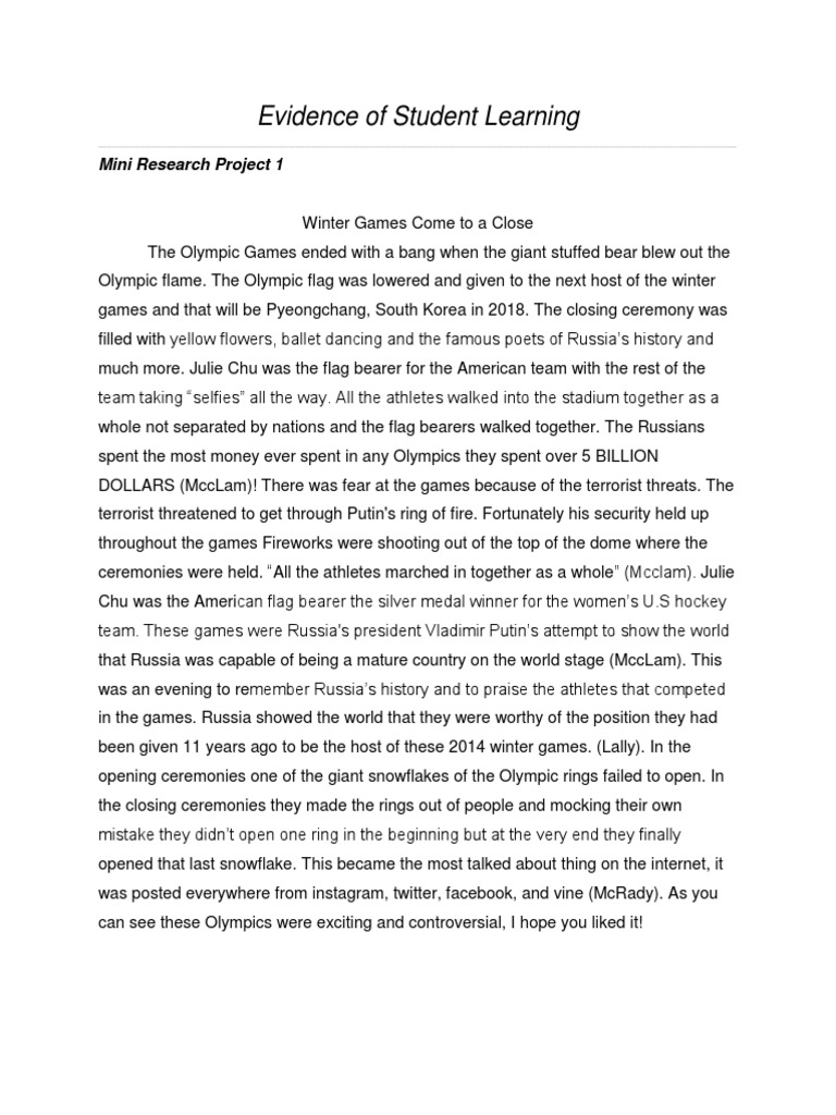 Evidence of Student Learning | PDF | Citation | Winter Olympic Games