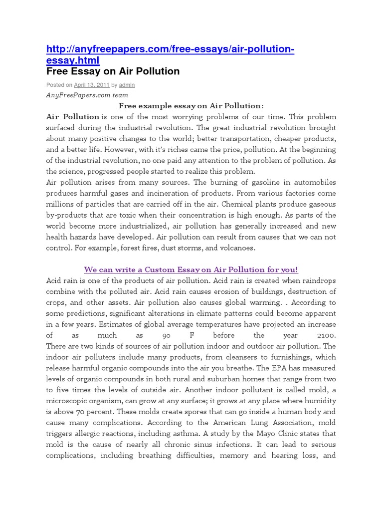 Free Essay On Air Pollution (Art B) | PDF | Air Pollution | Pollution