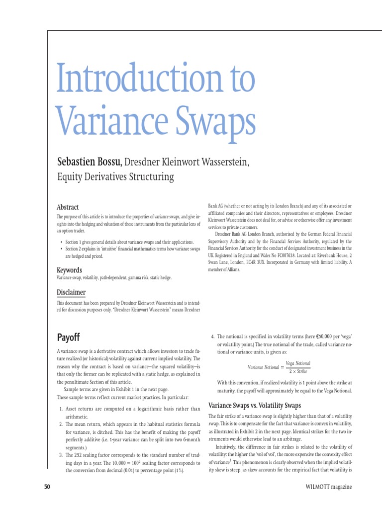 Introduction To Variance Swaps | PDF | Greeks (Finance) | Volatility (Finance)
