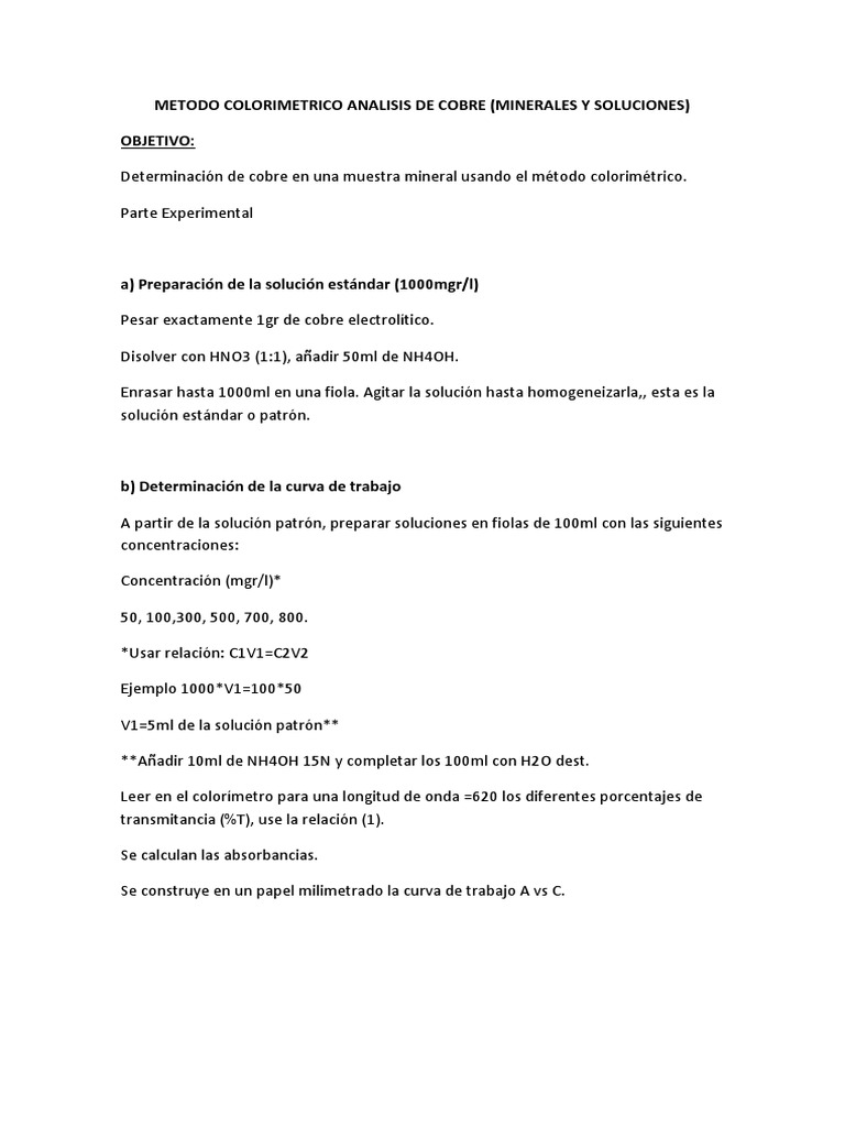 Metodo Colorimetrico Analisis de Cobre (Minerales y Soluciones) | PDF ...