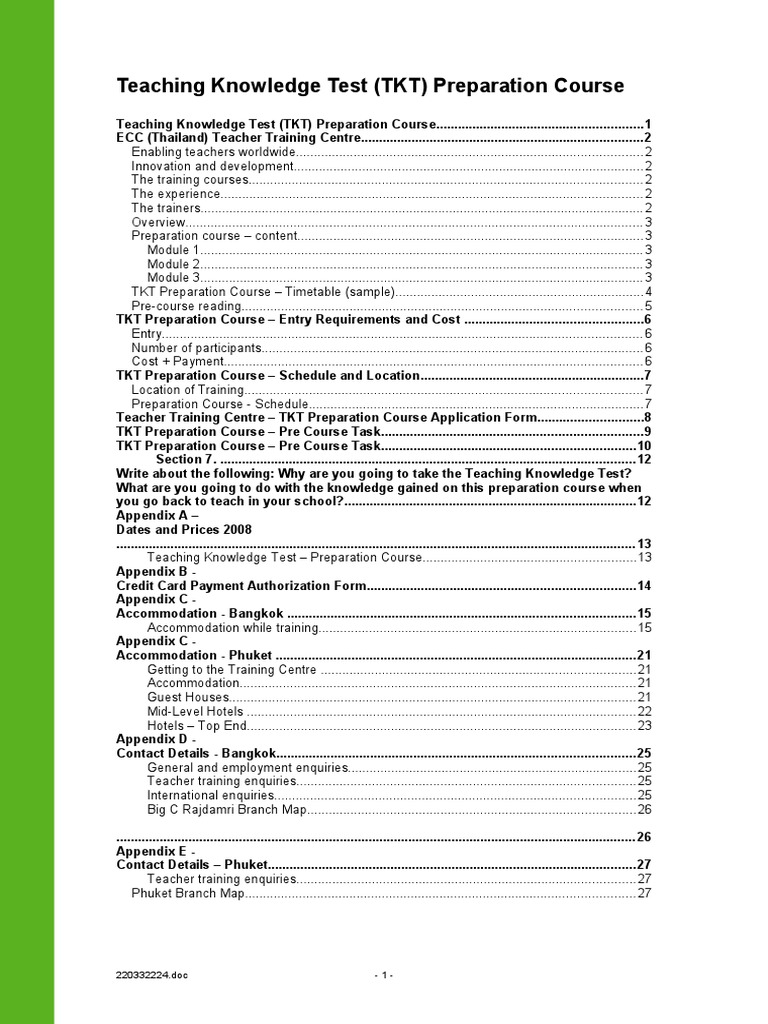 Teaching Knowledge Test (TKT) Preparation Course | PDF | Classroom ...