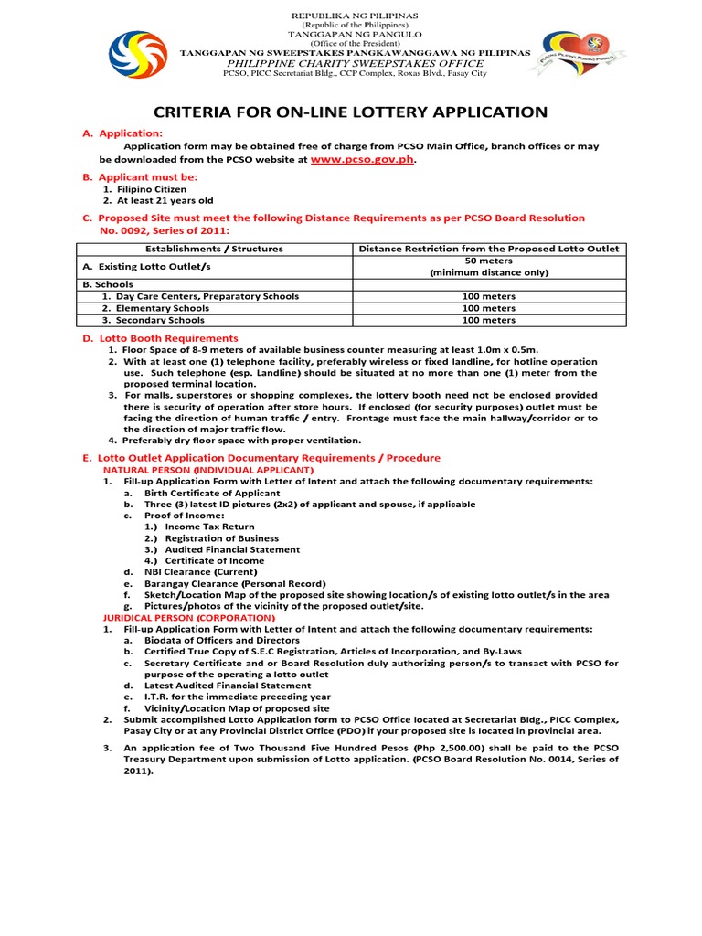 Lotto outlet requirements store