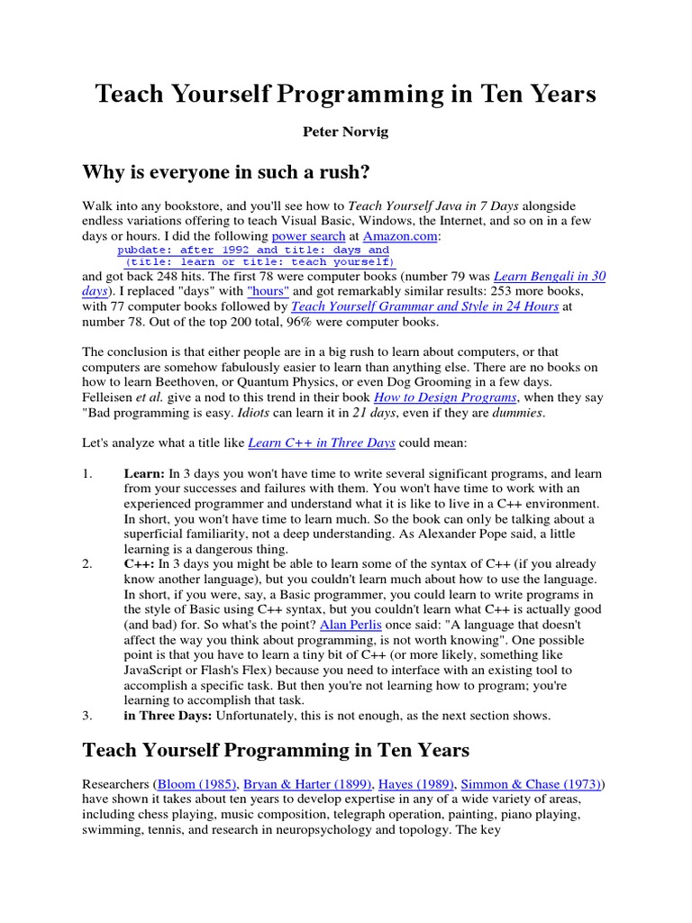 Teach Yourself Programming in Ten Years | PDF | Programmer | Scheme ...