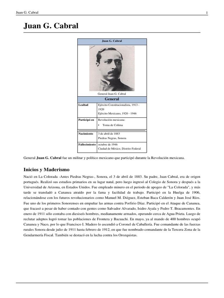 Juan G. Cabral | PDF | Sonora | Guerras civiles basadas en la revolución