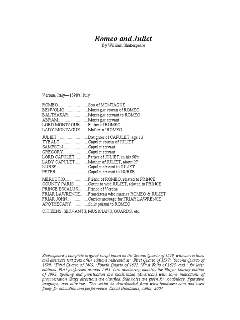 Romeo And Juliet Text