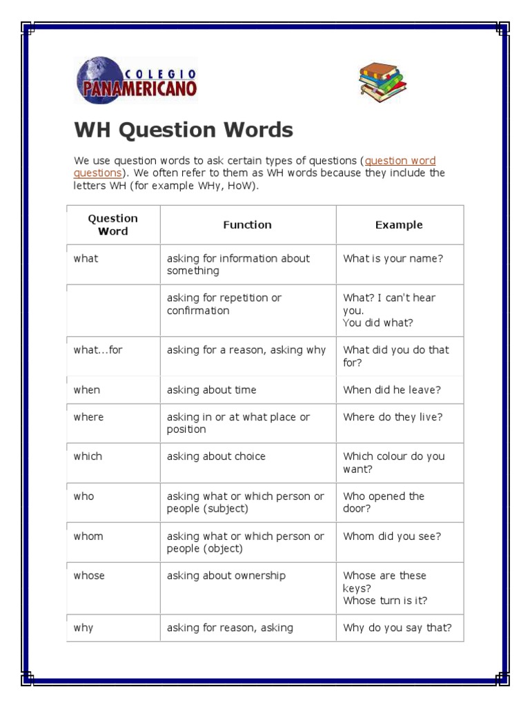 Understanding WH Question Words | PDF | Career & Growth | Language Arts ...