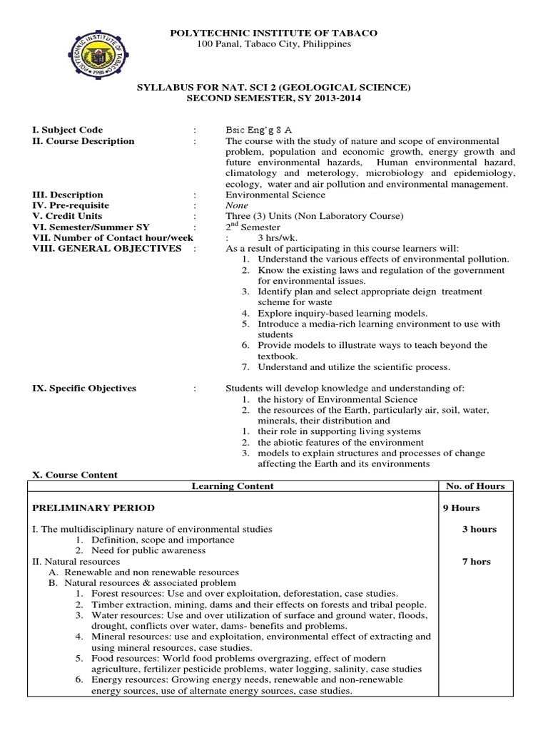 Environmental Science Course Syllabus | PDF | Biodiversity ...