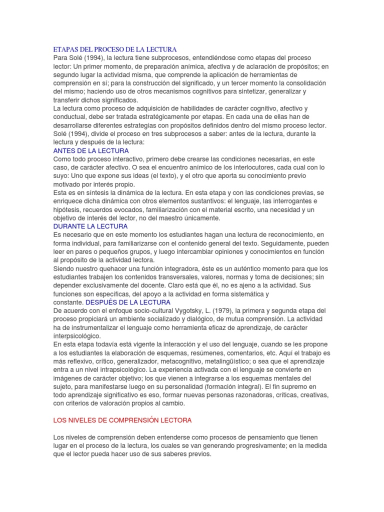 Etapas Del Proceso de La Lectura | PDF | Comprensión lectora | Lectura ...
