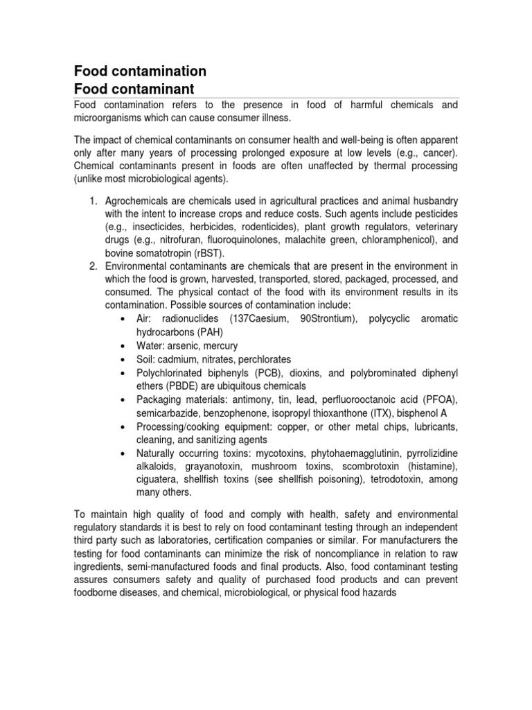Food Contamination Food Contaminant | PDF | Food And Drink | Ecology