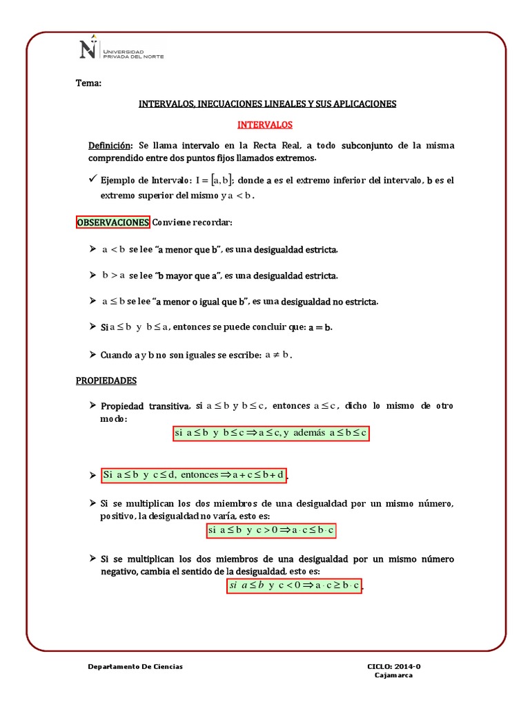 Intervalos e Inecuaciones Lineales | PDF | Desigualdad (Matemáticas) | Intervalo (Matemáticas)