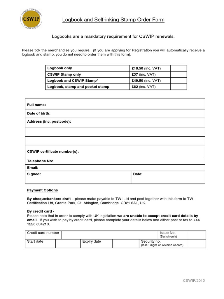CSWIP Log Book & Stamp Web Version | PDF
