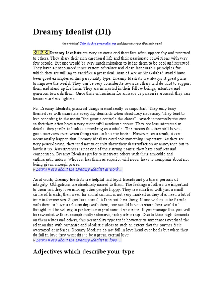 Dreamy Idealist | PDF | Extraversion And Introversion | Personality Type