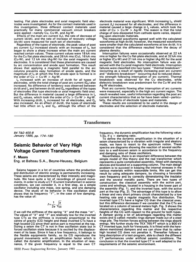 Seismic Behavior of Very High Voltage Current Transformers | PDF ...