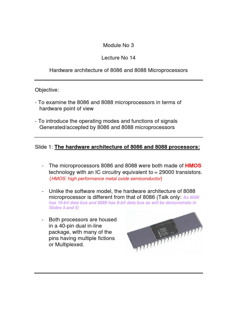 Hardware Architecture of 8086 and 8088 Microprocessors | PDF | Input/Output | Central Processing ...