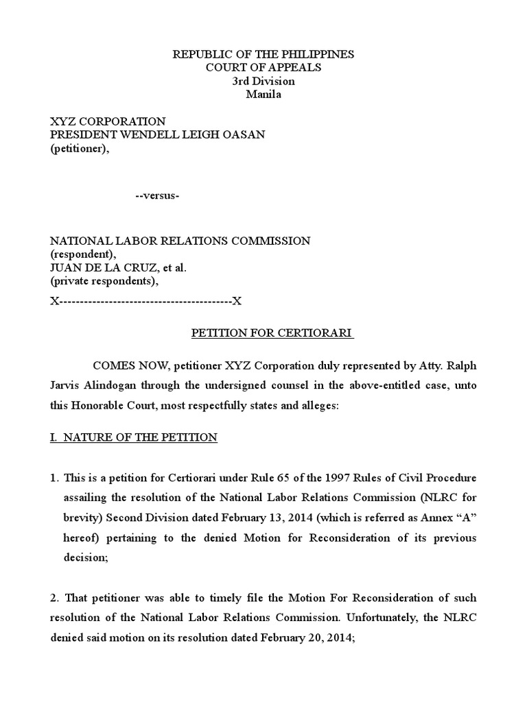 Certiorari Sample | PDF | Constitutional Law | Government Institutions