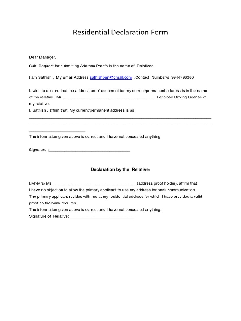 Residential Declaration Form | PDF