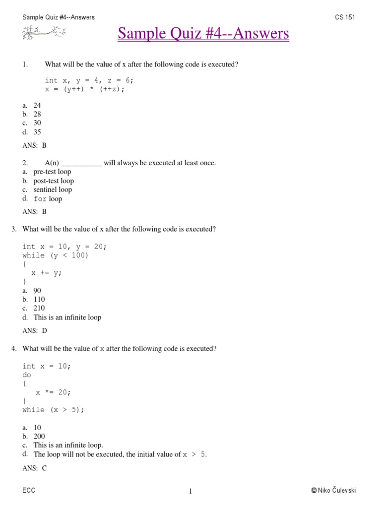 Sample Quiz4 Answers Pdf Constructor Object Oriented Programming Programming 