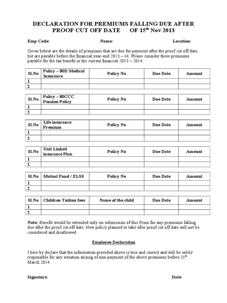 Declare premiums due after cutoff | PDF | Taxation | Payments