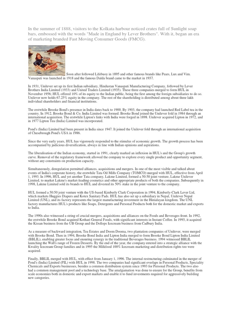 Hul History | Download Free PDF | Unilever | Mergers And Acquisitions